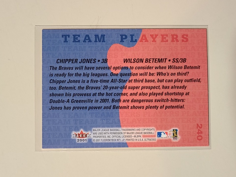 Chipper Jones Wilson Betemit 2001 Fleer Ultra Team Players Baseball ...