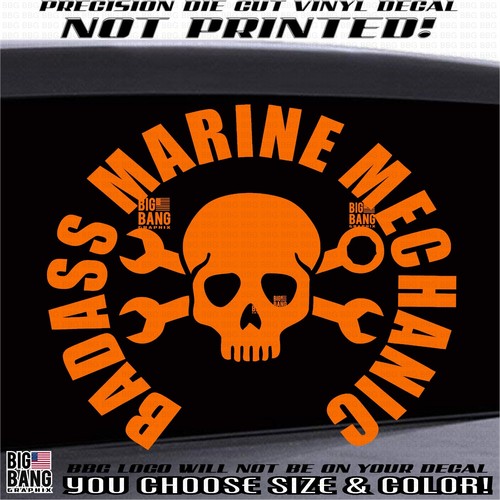 Badass Marine Mechanic Vinyl Decal Sticker Skull Wrench SUV Car Truck ...