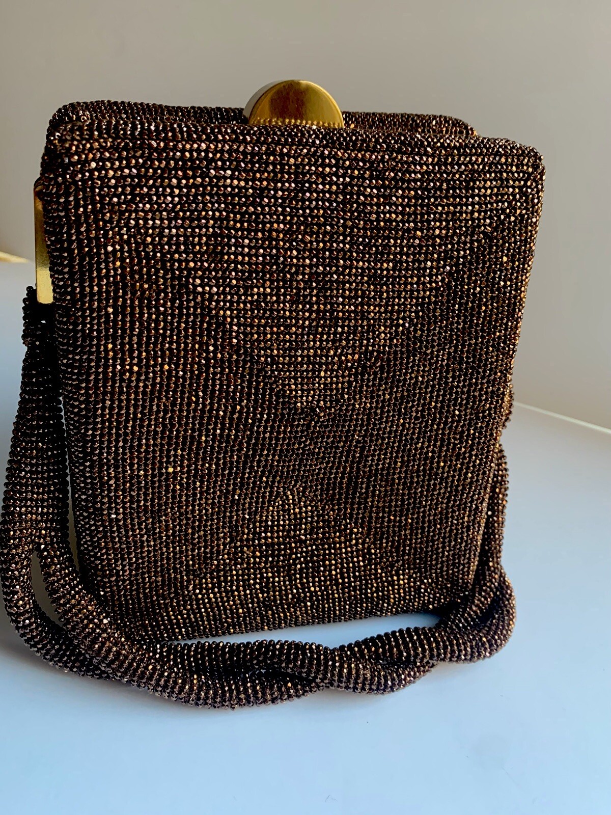 Vintage 1940's Original Copper Glass Hand Beaded Purse - Gem