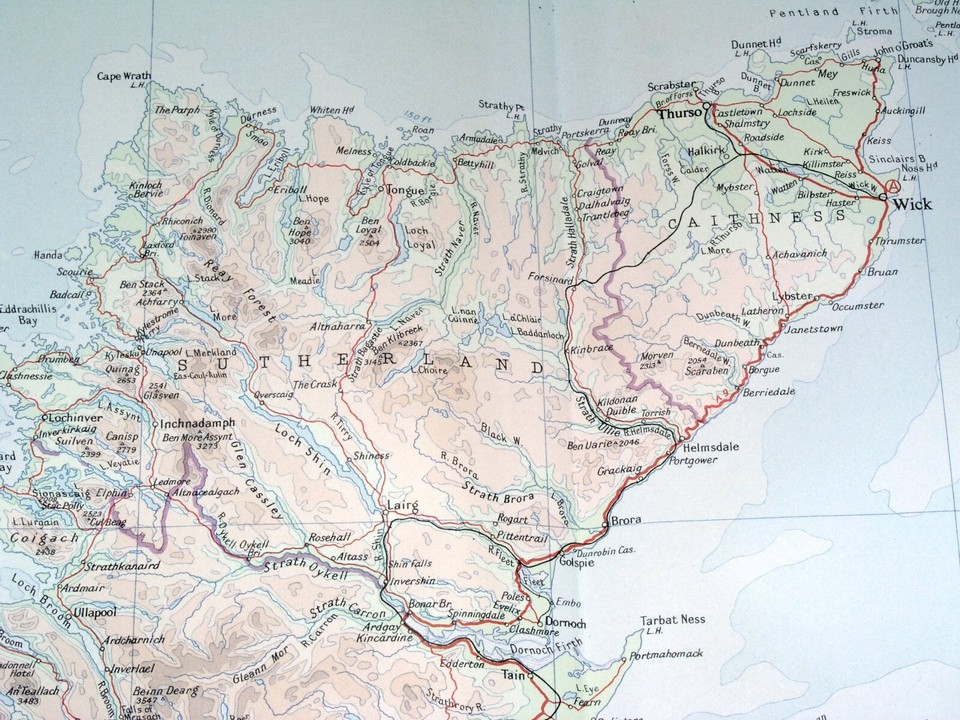1955 VINTAGE PHYSICAL MAP OF SCOTLAND HIGHLANDS SHETLAND / SCALE 1: ...