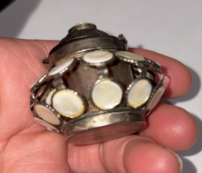 Vintage Old Silver Stone Work Beautiful Tika Box Sindoor Box Mother of ...