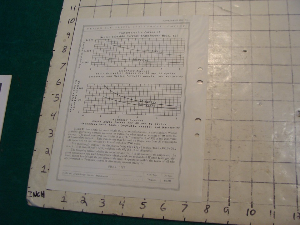 orig. 1922 WESTON Electric inst. bulletin: MODEL 461, CURRENT ...