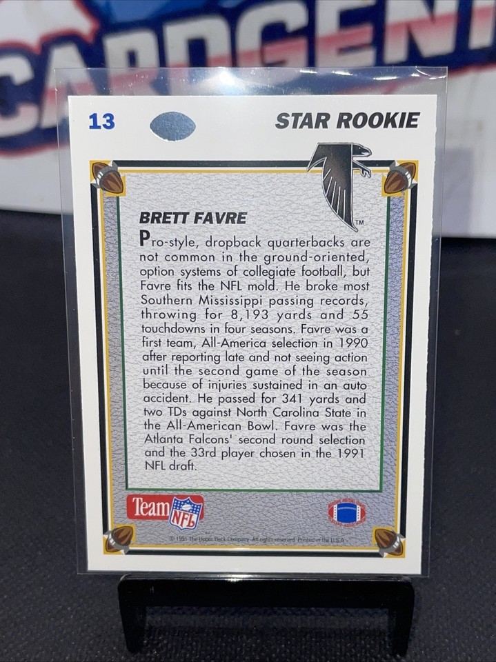 BRETT FAVRE ROOKIE CARD 1991 Upper Deck Star RC Farve Football Falcons ...