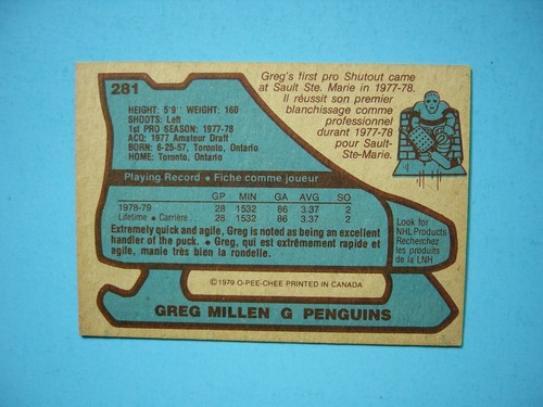 1979/80 O-PEE-CHEE NHL HOCKEY CARD #281 GREG MILLEN ROOKIE NM SHARP ...