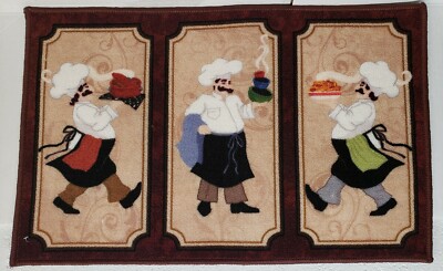 PRINTED NYLON KITCHEN RUG (18 "x 28") 3 COLORFUL FAT CHEFS, rect., AH ...