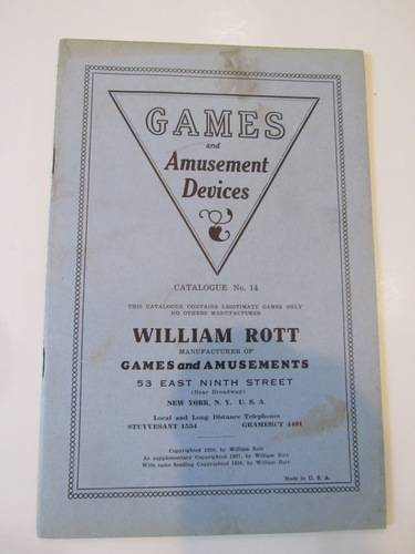1928 William Rott Catalog of Games & Amusement Devices includes ...