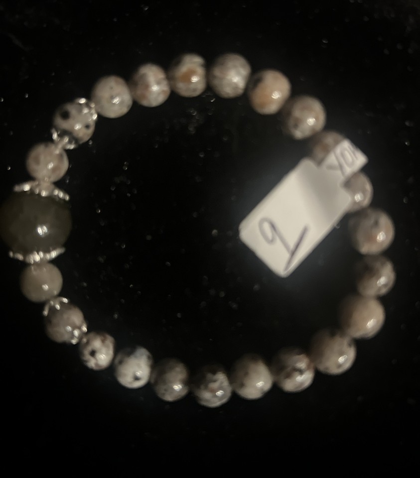 Gray Bead Bracelet, Yopperlite Stone Beads, 7.5inches, UV Reactive ...