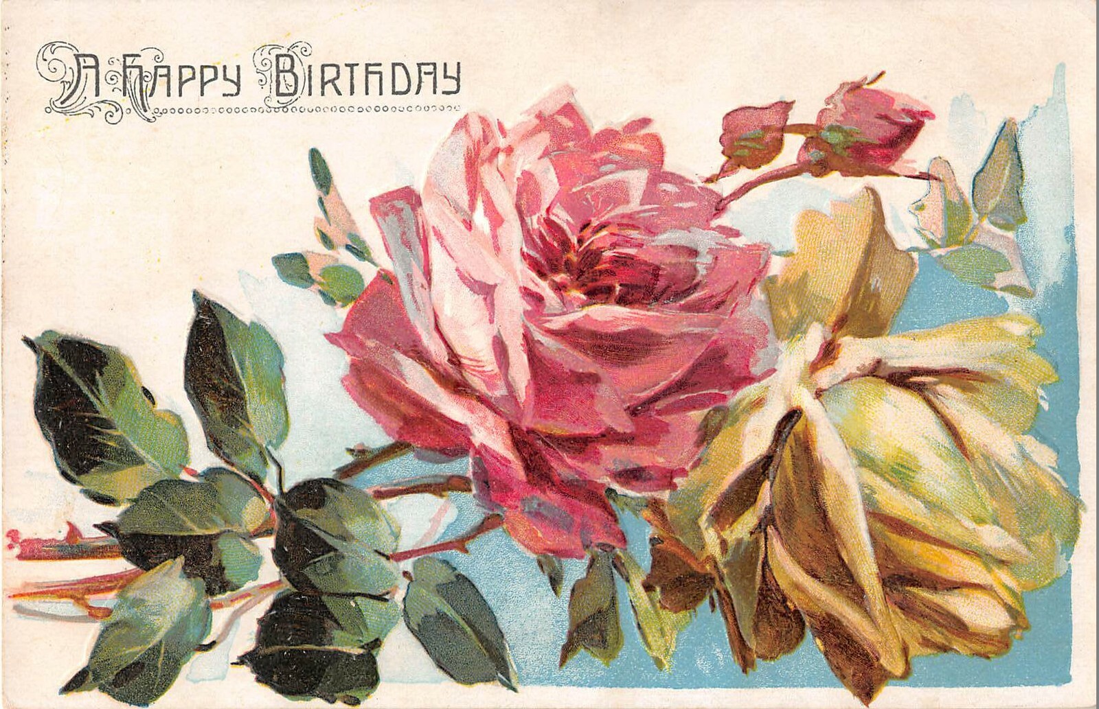 1908 Birthday Postcard of Lovely Pink & Yellow Roses - F 4001 6 by ...