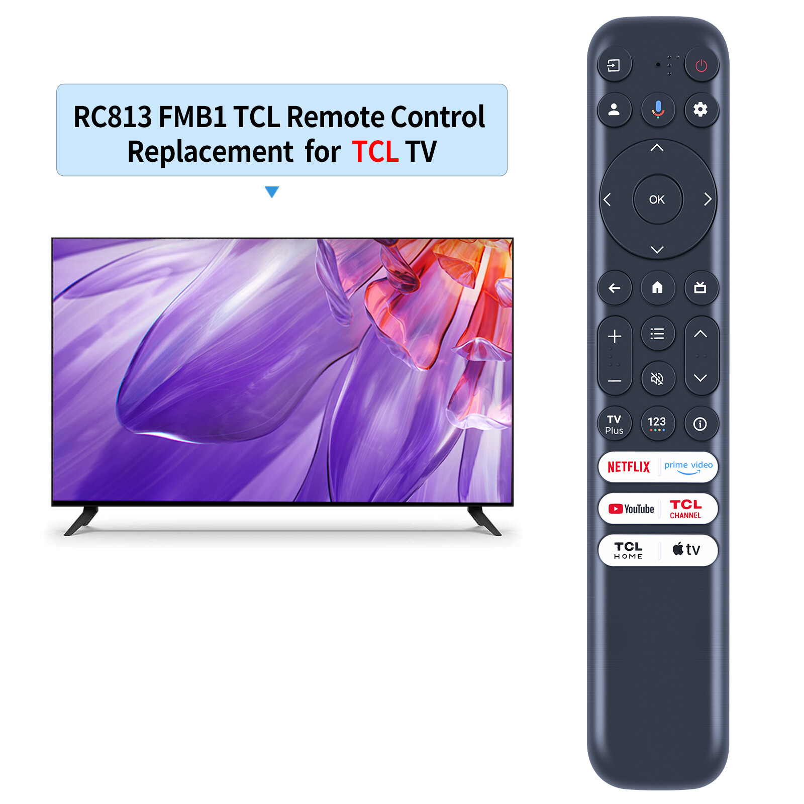 For TCL Smart TV Voice Remote RC813 FMB1 With Mic Built In Netflix ...