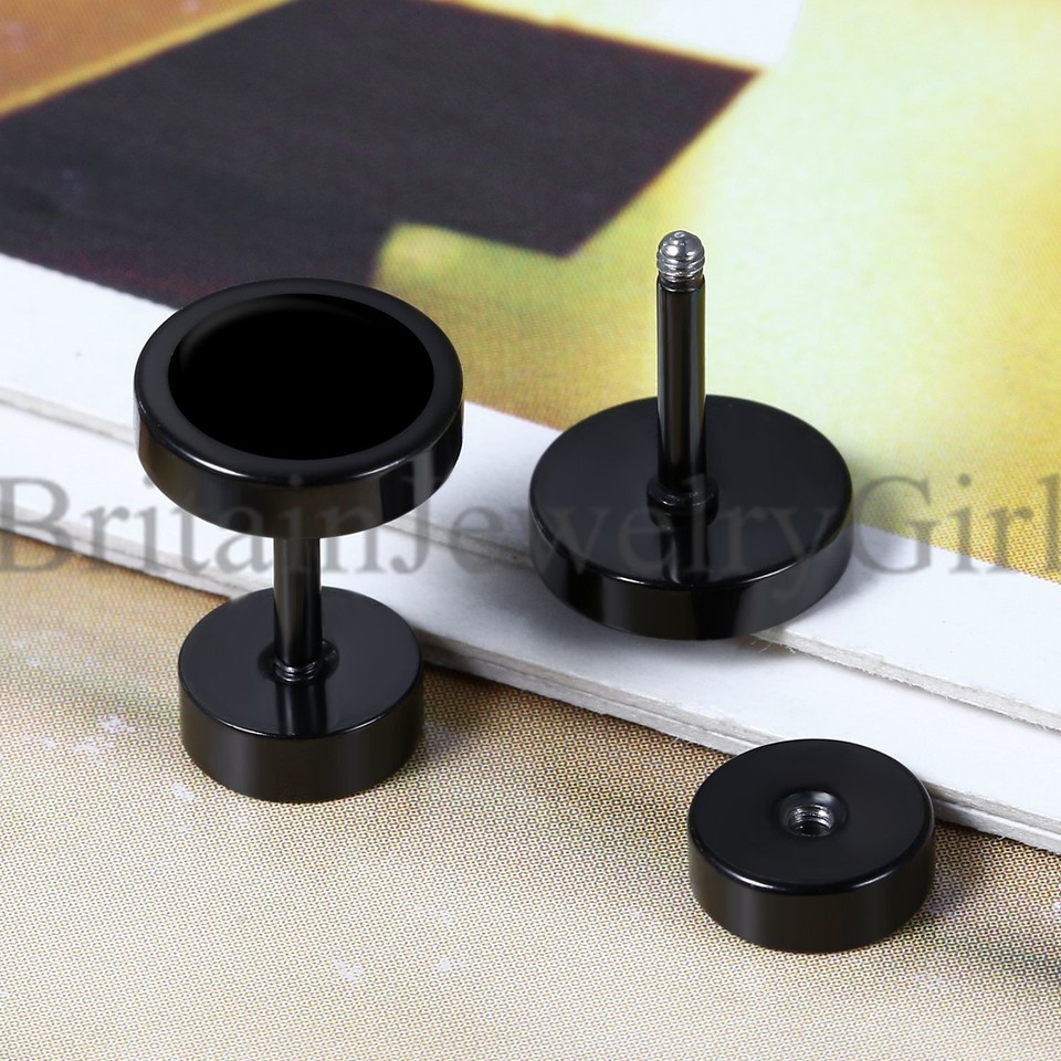 Men Women Stainless Steel Dumbbell Barbell Ear Stud Earrings Piercing ...