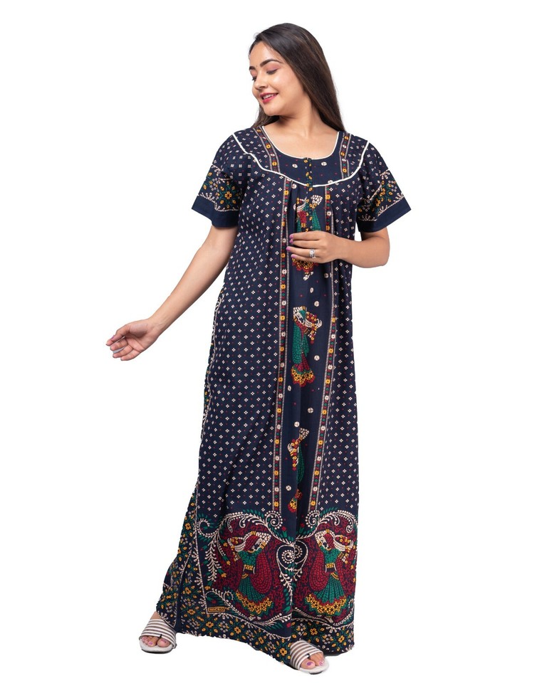 Indian Women's Cotton-Nighty Hand Block Print Sleepwear Plus Long Dress ...
