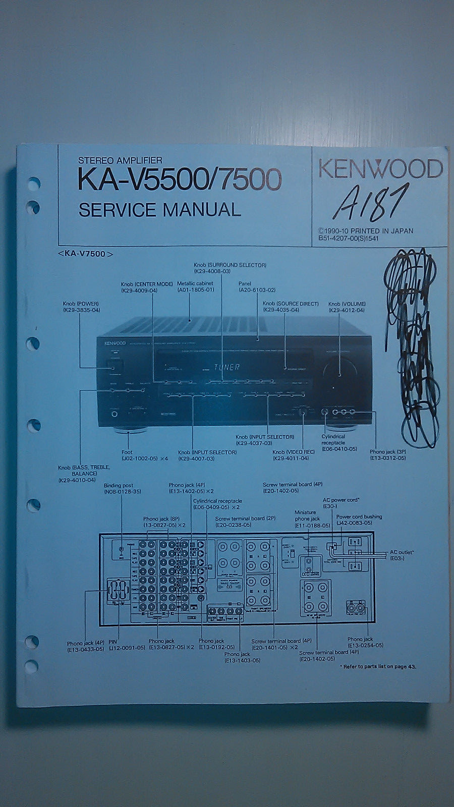 kenwood ka-v5500 7500 service manual original repair book stereo amp ...