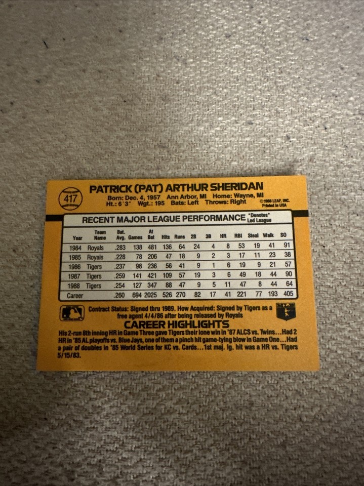 1989 Donruss #417 Pat Sheridan Detroit Tigers Baseball Card | eBay