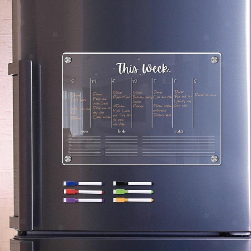 Acrylic Fridge Note Board Message Board with 6 Color Markers Weekly ...