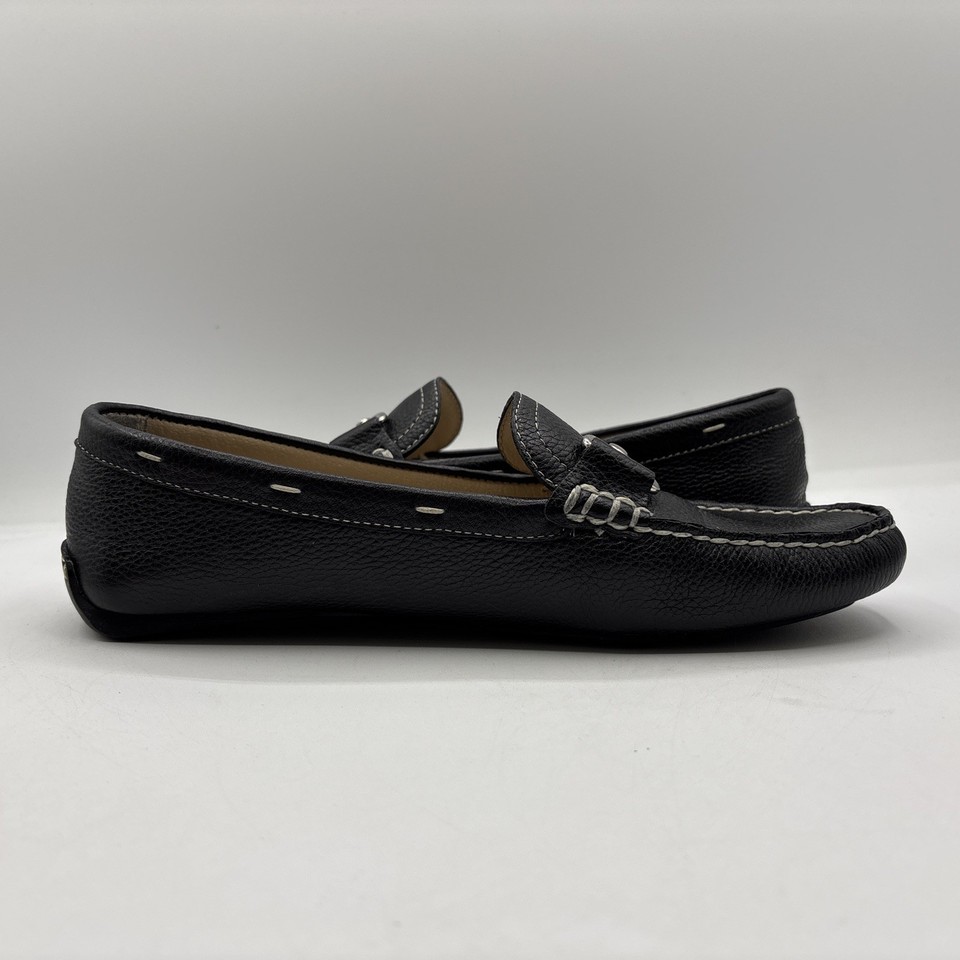 AK Anne Klein Milford F Black Leather Driving Loafers Silver Bit Women ...