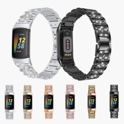 Bling Diamond Stainless Steel Watch Band Metal Wrist Strap For Fitbit ...