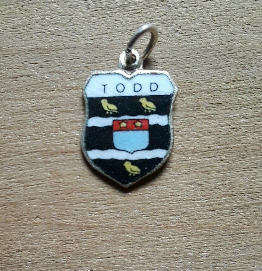 Todd Coat of Arms / Family Crest Silver Plated Enamel Charm | eBay
