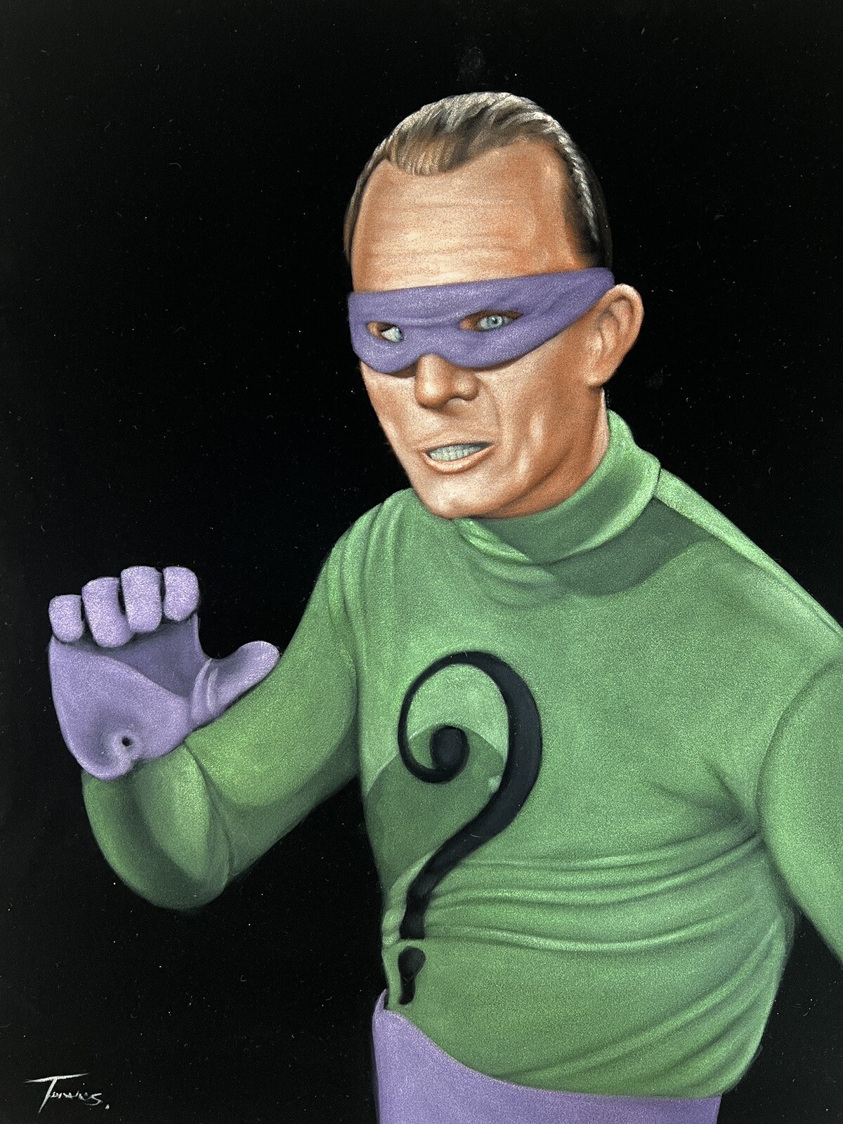 The Riddler classic villain 1960's Frank Gorshin black velvet oil ...