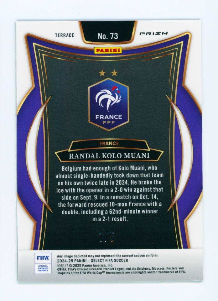 2024-25 Randal Kolo Muani Panini Select FIFA Green Prizm France Soccer ...