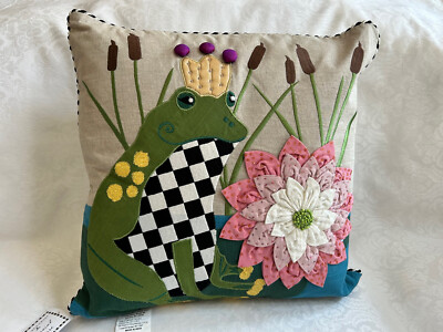 Mackenzie Childs FROG O. NARD w/ Courtly Check PILLOW Lake NEW $158 m23 ...