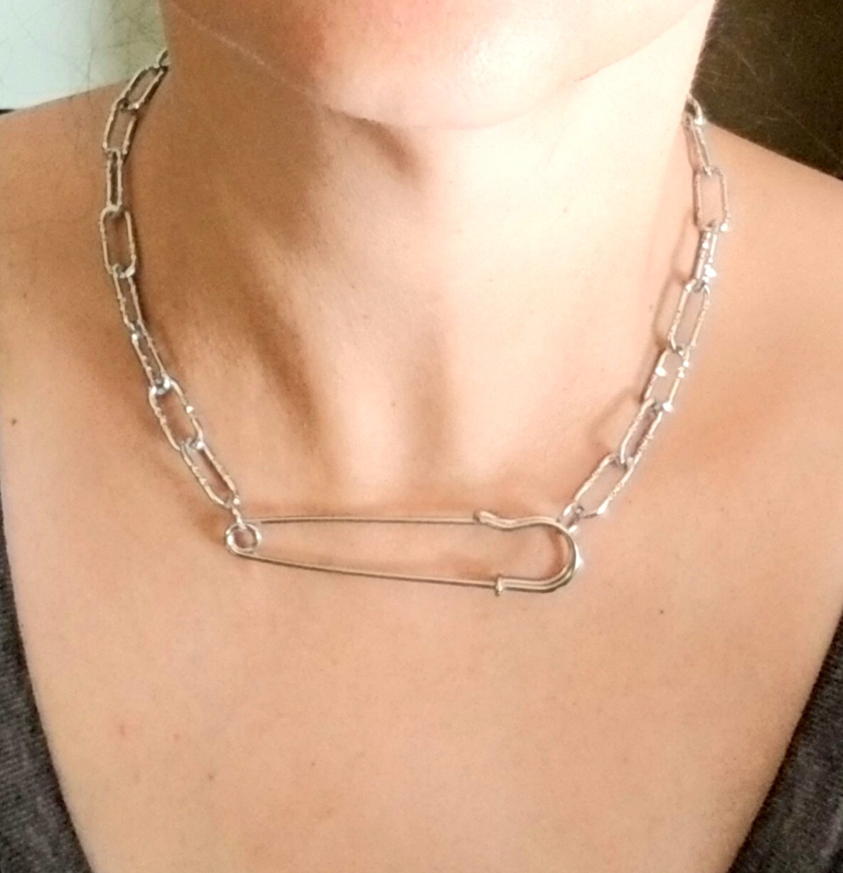 Paperclip Chain Necklace Unisex Safety Pin Necklace 7mm Paperclip Chain ...