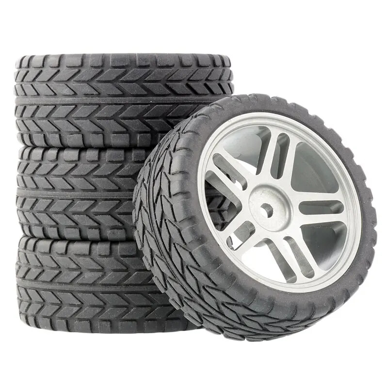 4Pcs Tires w/ Aluminum Wheels Rim 12mm Hex for 1:10 RC On Road Drift ...