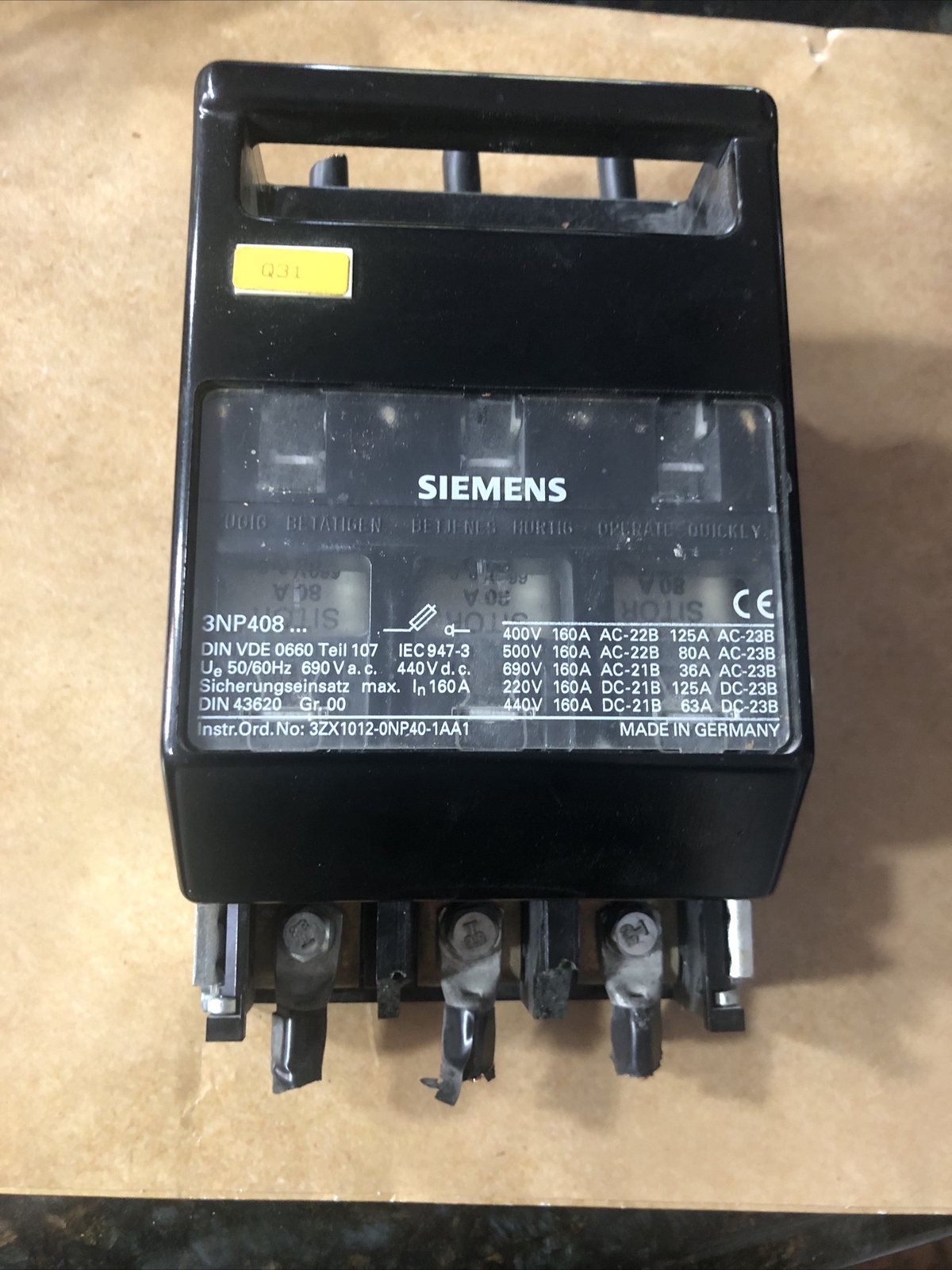 Siemens 3NP408 Fuse Load Isolator w/ Max Load 160A | eBay