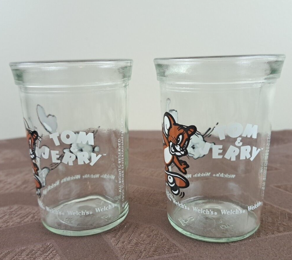 2 Vintage Welch's Skateboarding Mouse Tom & Jerry Jelly Jar Juice ...