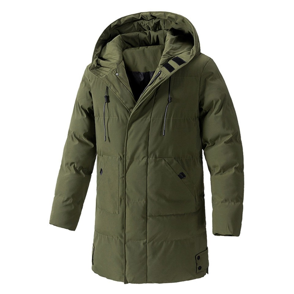 Men's medium long winter warm coat, hooded padded coat, casual padded ...
