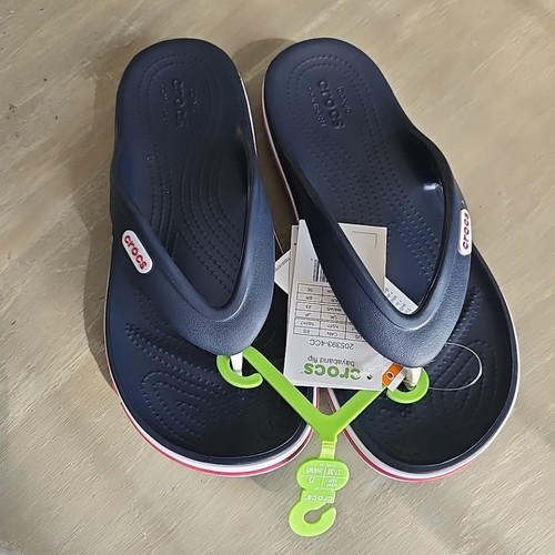NWT Crocs Flip Flops Clogs Slip On Crocband Stripe Womens 7 Blue Navy ...