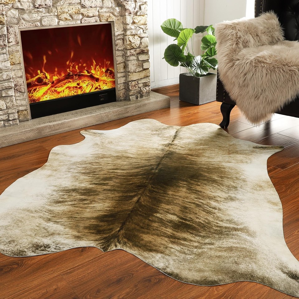 Western Decor Faux Fur Cowhide Rug, 4 x 3 Feet Premium Animal Skin Cow ...