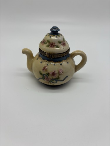 Miniature Teapot Trinket Box w/ Hinged Lid Embossed Floral Design 3 ...