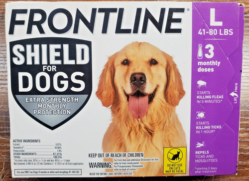FRONTLINE SHIELD for Dogs ( L size ) 41- 80 Lbs. 3 Monthly Doses Epa ...