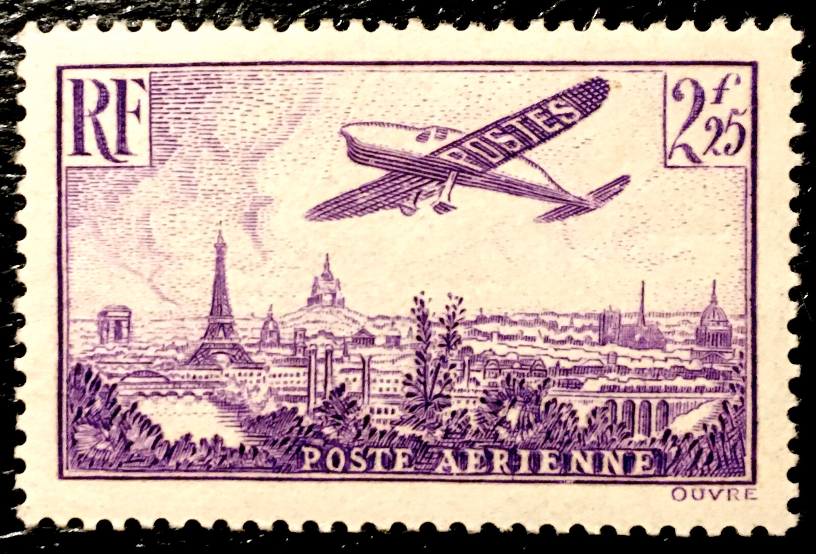 1936 Airplane over Paris 2.25 Fr. Mint Airmail Stamp Aviation | eBay