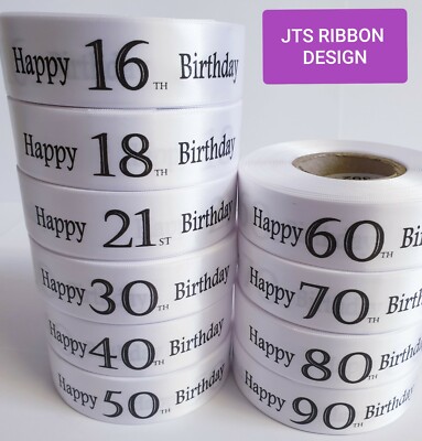 Birthday Ribbon ANY AGE AVAILABLE Printed to order Very fast dispatch ...