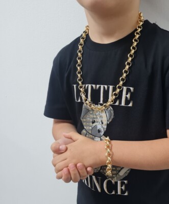 9ct Gold GF, Boys Girls Kids Belcher Necklace Chain and Bracelet Set ...