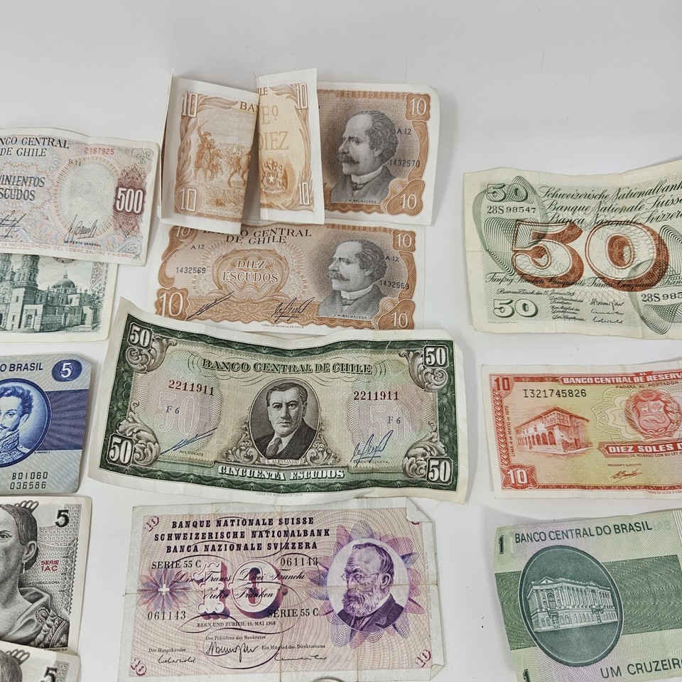 Vintage Foreign Money Lot Paper Bills, Notes, and Coins Over 65 Pieces ...