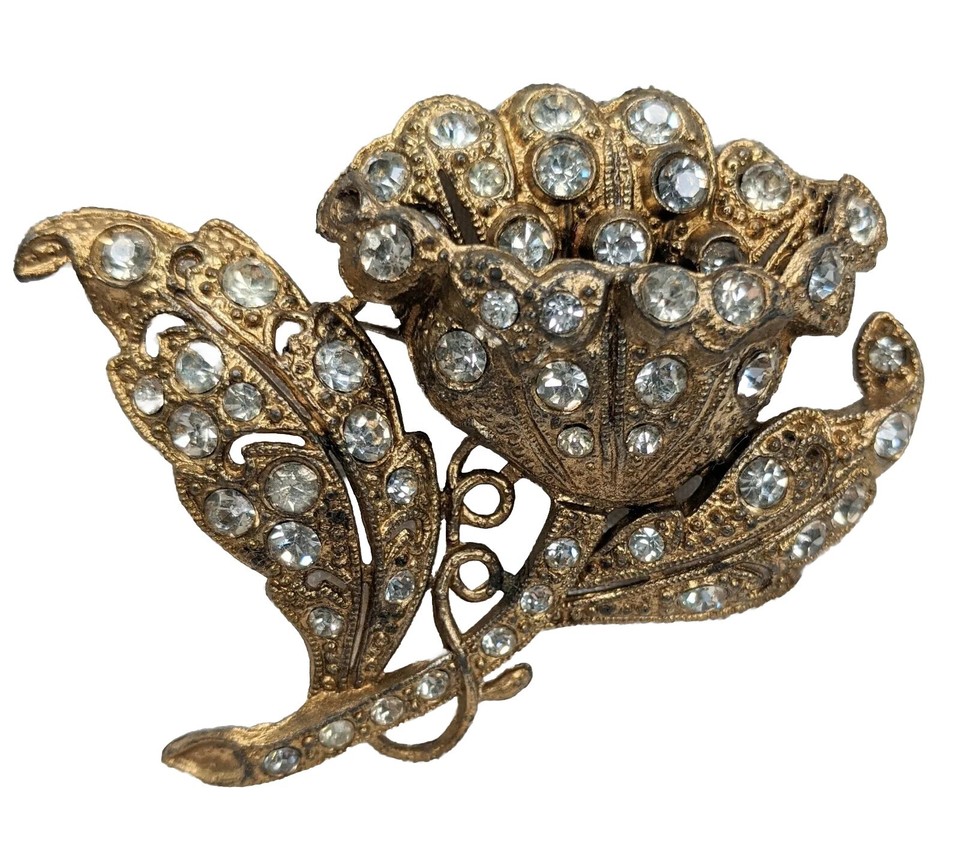 Vintage 40s Brooch LN Little Nemo Flower Clear Goldtone Pin Crystals | eBay