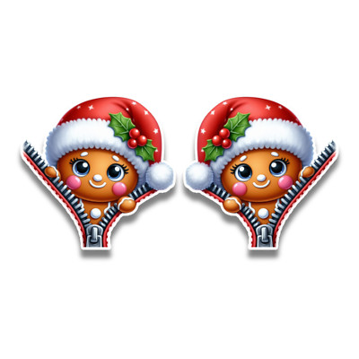 2x Small Gingerbread Man Peeking Through Zip Vinyl Sticker Decal ...