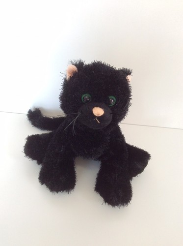 GANZ Webkinz HMI35 Black Cat Kitten 8” Plush Stuffed Toy No Code Green ...
