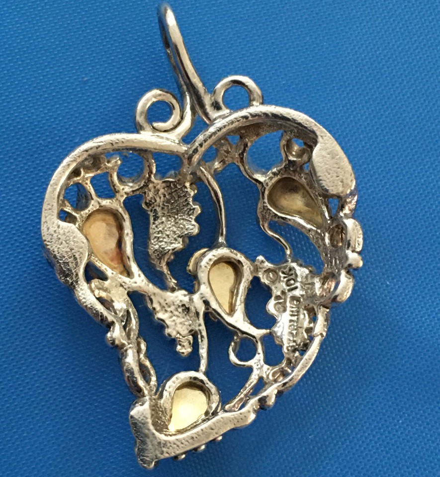 RL 10K And STERLING SILVER Charm Pendant Heart & Grapes Black Hills ...