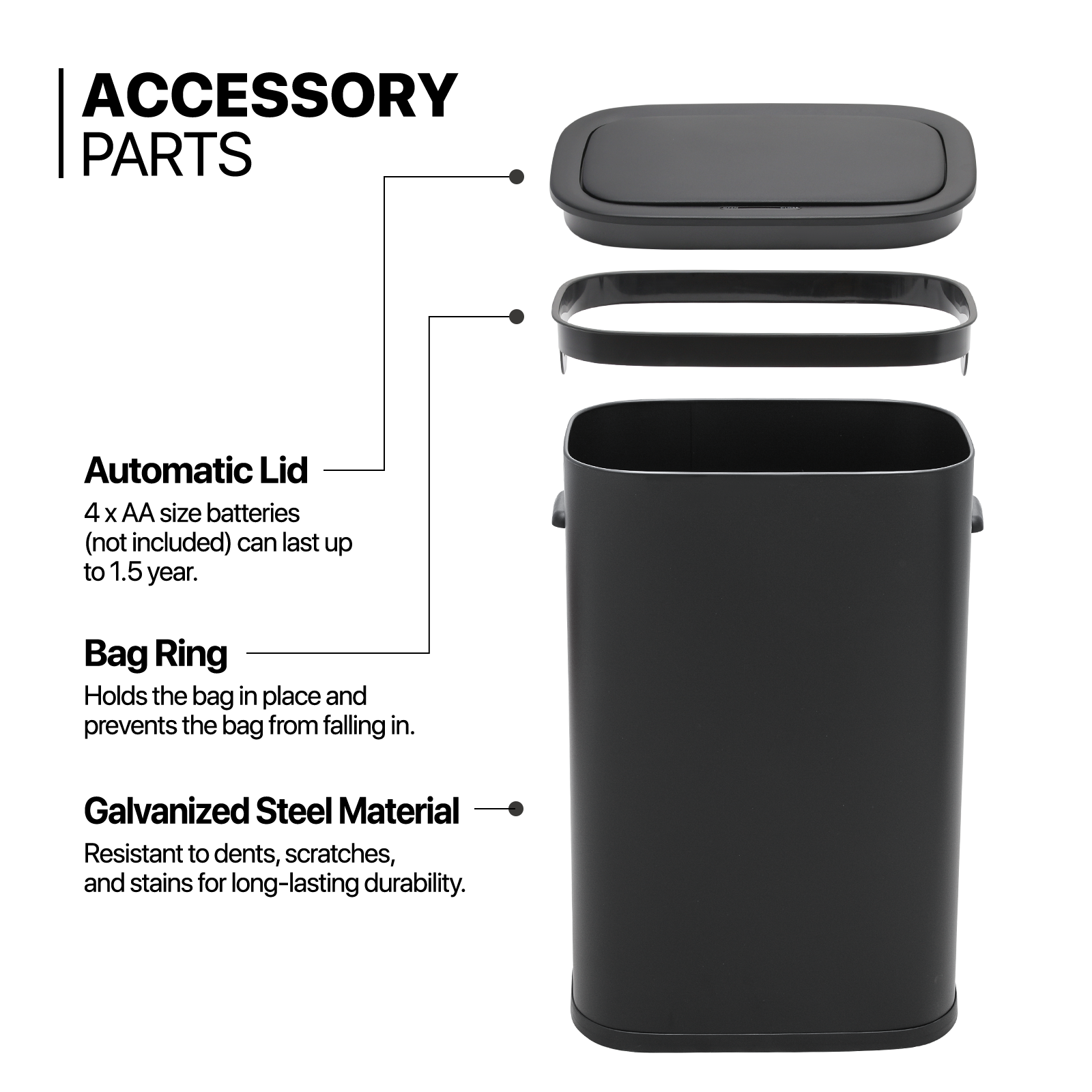 Motion Sensor Trash Can Touchless Automatic Dustbin Home Kitchen 55L ...