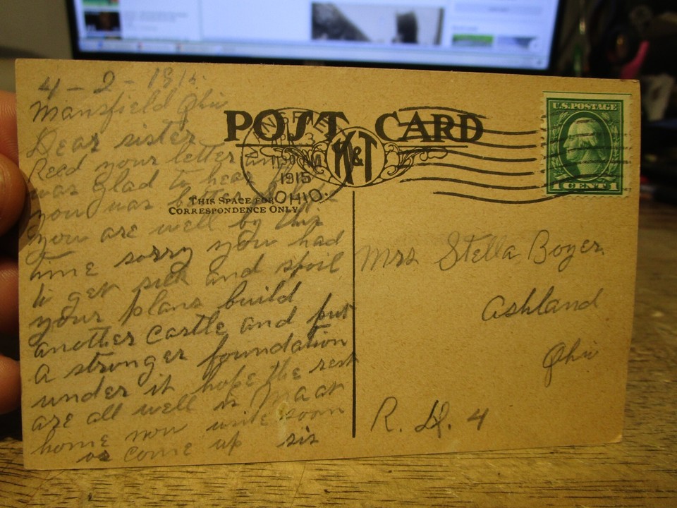 J1 Vintage Old Victorian Era OHIO Greetings Postcard MANSFIELD Real ...