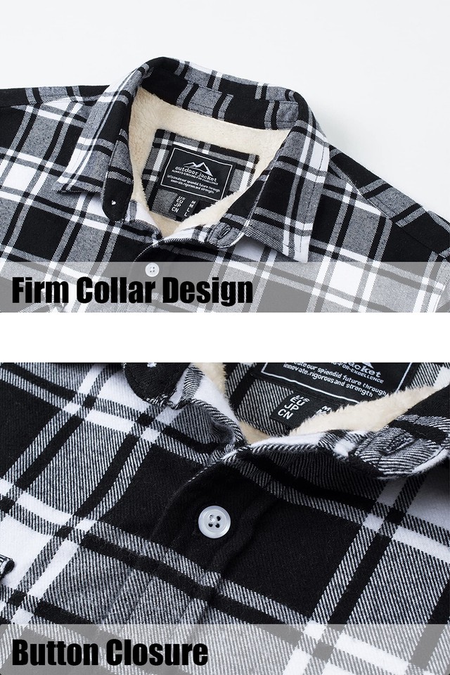 Men's Flannel Shirt Jacket Soft Sherpa Fleece Lined Winter Casual ...