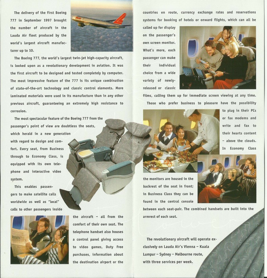 LAUDA AIR AIRLINES B777 INTRO BROCHURE 1990s CABIN CREW SEAT CHART | eBay