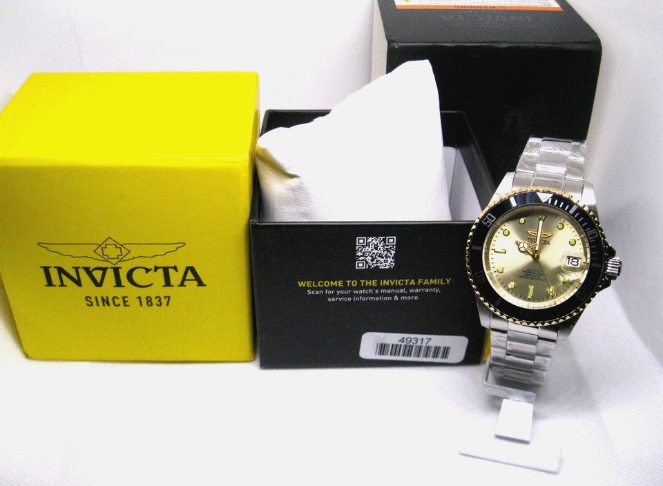 Invicta Pro Diver Champagne Dial Silver Tone Automatic NH35A Men's ...