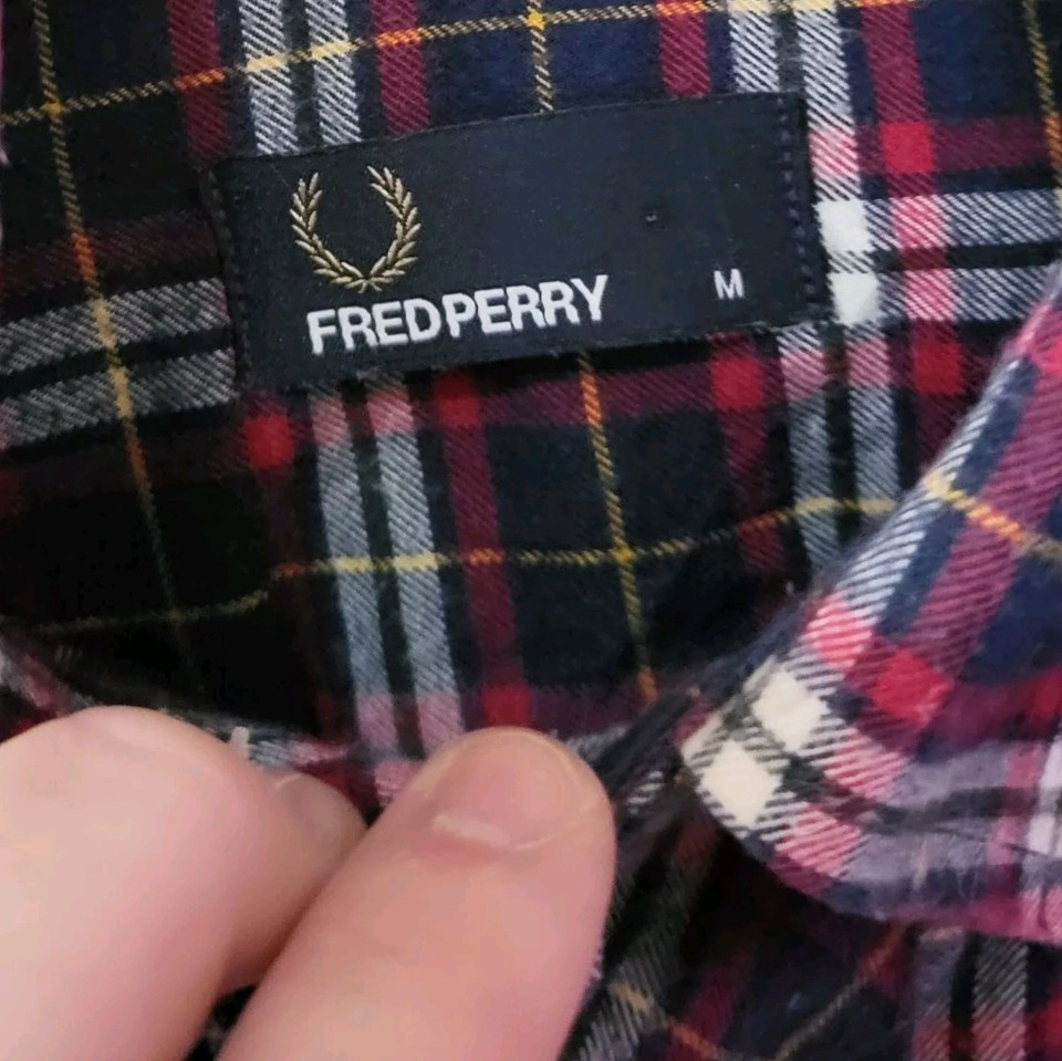 Fred Perry Button Down Long Sleeved Shirt Tartan Plaid Mens Size Medium ...