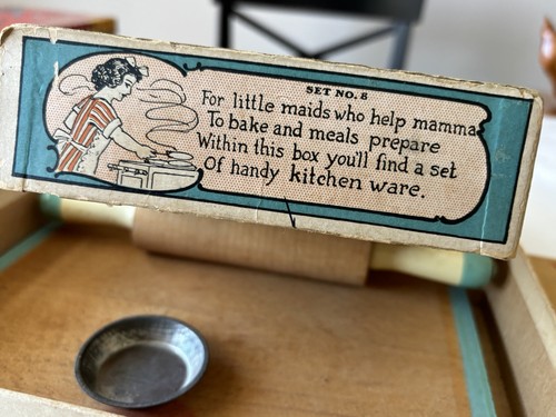 Antique 1920’s Toy ‘Mother’s Little Helper’ Box w Rolling Pin, Pan ...