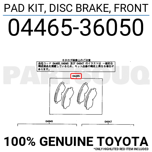 0446536050 Genuine Toyota PAD KIT, DISC BRAKE, FRONT 04465-36050 | eBay