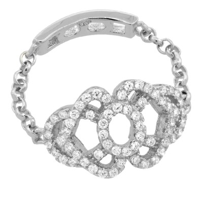Sterling Silver Chain Shank Ring with Micro Pave Cubic Zirconia Stones ...